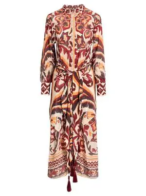 Farm Rio Printed Crepe De Chine Midi Dress - Claret