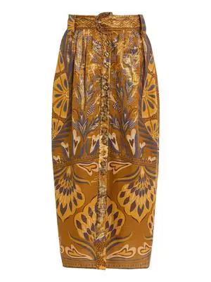 Farm Rio Printed Cotton-blend Midi Skirt - Gold