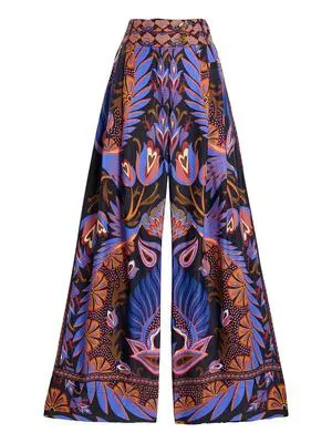 Farm Rio Printed Satin Wide-leg Pants - Black