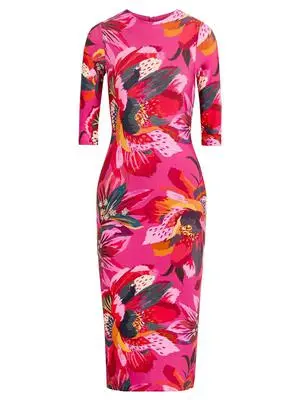 Farm Rio Printed Stretch-jersey Midi Dress - Fuchsia