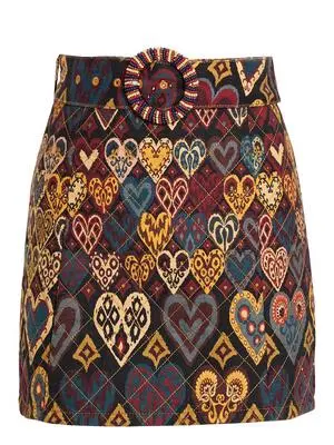 Farm Rio Printed Quilted Cotton-twill Mini Skirt With Detachable Belt - Burgundy
