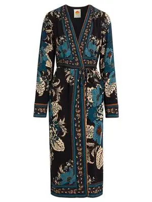Farm Rio Floral-print Crepe Midi Wrap Dress - Black