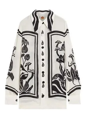 Farm Rio Printed Crepe De Chine Shirt - Off-white