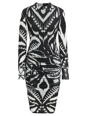Farm Rio Ruched Printed Stretch-tulle Midi Dress - Black