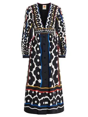 Farm Rio Printed Cotton Midi Dress - Black