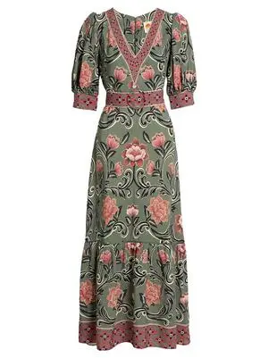Farm Rio Floral-print Crepe Maxi Dress - Army Green