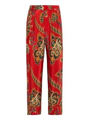 Farm Rio Printed Tapered Crepe De Chine Pants - Brick