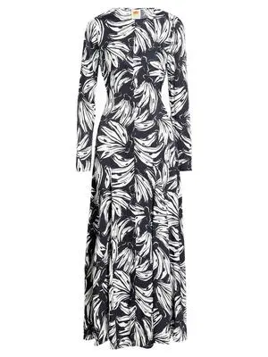 Farm Rio Printed Satin Maxi Dress - Black