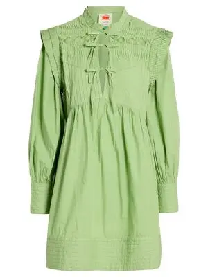 Farm Rio Pintucked Cotton-poplin Mini Dress - Leaf Green