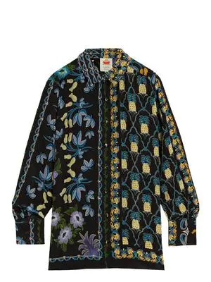 Farm Rio Printed Satin Shirt - Black