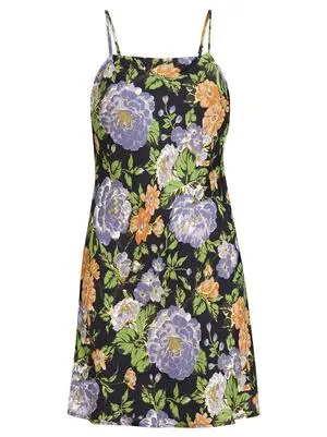 Farm Rio Floral-print Twill Mini Slip Dress - Black