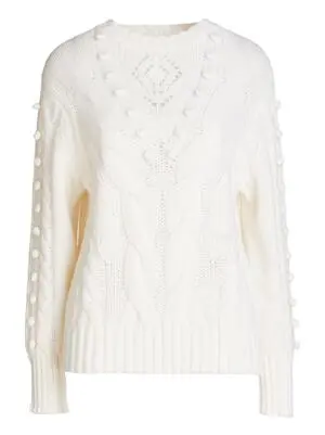 Autumn Cashmere Pompom-embellished Cable-knit Cashmere Sweater - Ecru