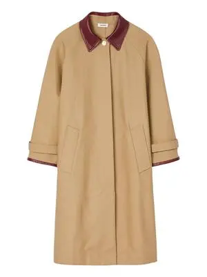 Sandro Long Trench Coat With Leather Collar - Beige