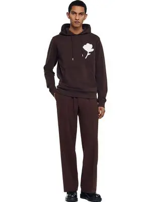 Sandro Hooded Flower Patch Fleece Sweatshirt - Chocolate
