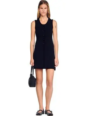 Sandro Mini Ribbed Knit Dress - Black