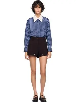 Sandro Checkered Shirt With Removable Tie - Blue / Black