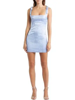 JUMP APPAREL Floral Satin Jacquard Cocktail Minidress - Light Blue