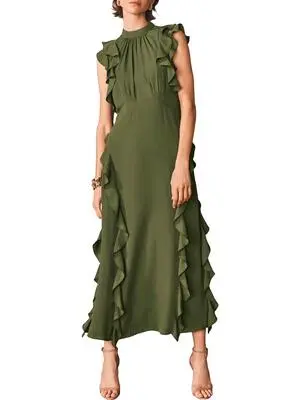 Mint Velvet High Neck Ruffle Maxi Dress - Green
