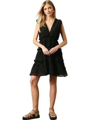 OASIS Tiered V-neck Mini Dress - Black