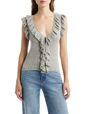 LoveShackFancy Elizabelle Ruffle Sleeveless Top - Smoke Grey