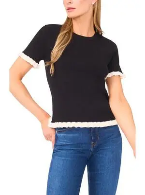 Ted Baker London Ruffle Short Sleeve Sweater - Rich Black