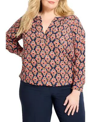 NIC+ZOE Printed V-neck Top - Red Multi