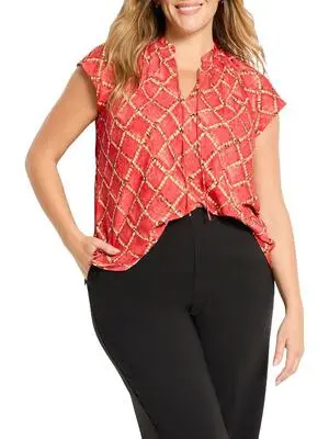 NIC+ZOE Squiggle Check Cap-sleeve Top - Red Multi