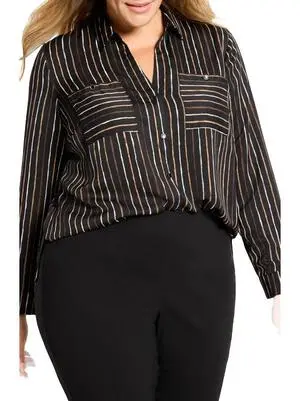 NIC+ZOE Painted Stripe Button-up Shirt - Black Multi