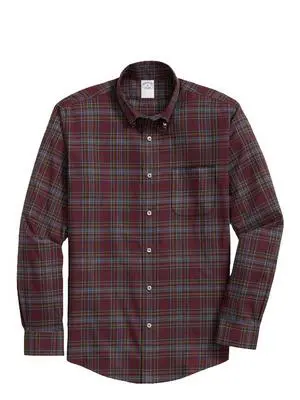Brooks Brothers Regular Fit Twill Non-iron Stretch Button-down Shirt - Fig Plaid