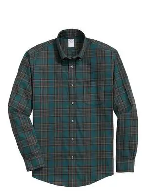 Brooks Brothers Regular Fit Twill Non-iron Stretch Button-down Shirt - Green Heron Plaid