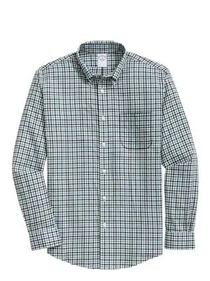 Brooks Brothers Regular Fit Twill Non-iron Stretch Button-down Shirt - Teal Check
