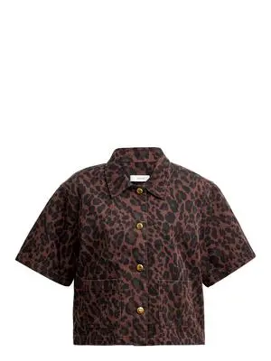 COACH Leopard Print Denim Short Sleeve Top - Dark Leopard