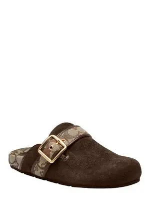 COACH Archival Buckle Clogs In Suede And Signature Jacquard - Oak/chocolate