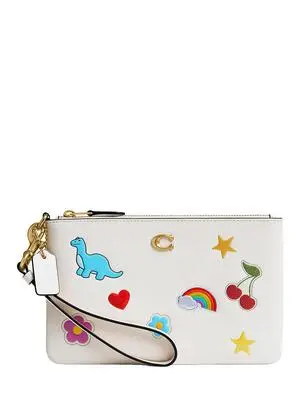 Coach Essential Small Wristlet With Sticker Print - Brass/chalk Multi