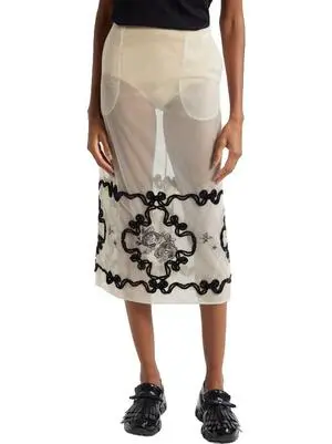 Simone Rocha Embroidered Sheer Pencil Skirt - Nude