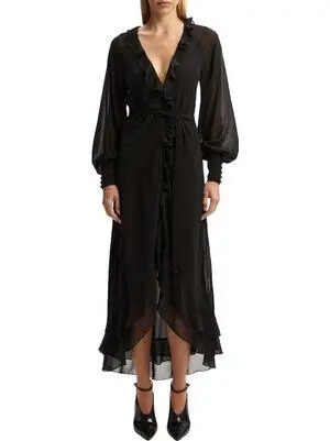 Bardot Kassia Ruffle Long Sleeve High/low Maxi Dress - Black