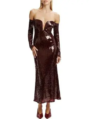 Bardot Emmeline Sequin Off-the-shoulder Dress - Wine