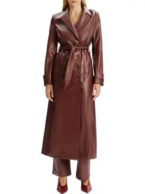 Bardot Double Breasted Faux Leather Longline Coat - Burgundy