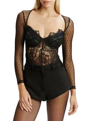 Bardot Farrah Lace & Mesh Bodysuit - Black