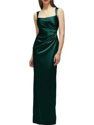 After Six Square Neck Satin Charmeuse Column Gown - Evergreen