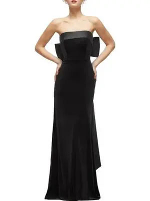 After Six Back Bow Strapless Velvet Gown - Black