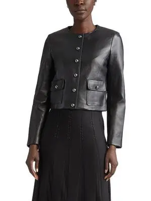 St. John Leather Cropped Jacket - Black