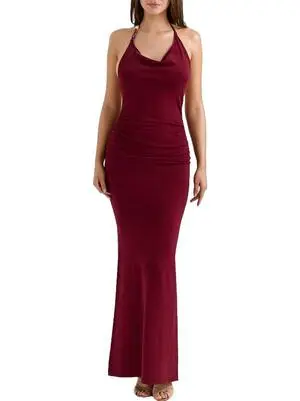 House Of Cb Drape Halter Gown - Winetasting