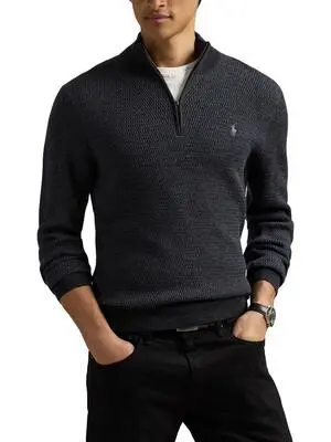 Polo Ralph Lauren Textured Wool Quarter-zip Sweater - Charcoal Combo
