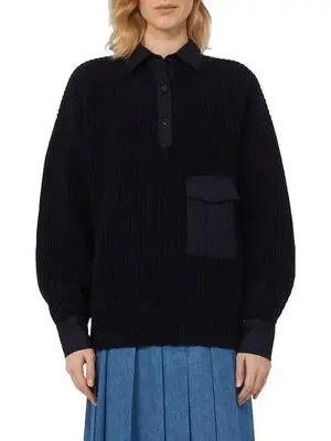Max Mara Virgin Wool And Cashmere Rib Polo Sweater - Ultramarine