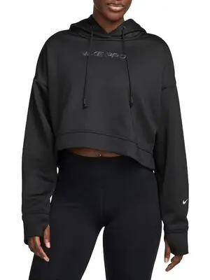 Nike Pro Therma-fit Crop Fleece Hoodie - Black/white