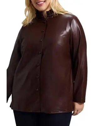 Foxcroft Carolina Faux Leather Shirt Jacket - Chicory Coffee