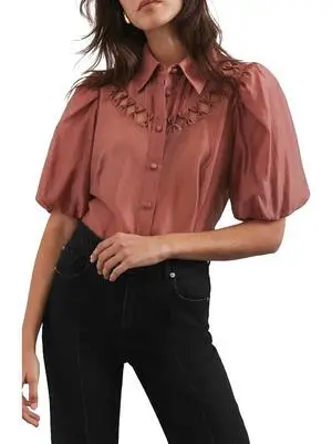 Mint Velvet Puff Sleeve Cutout Shirt - Pink