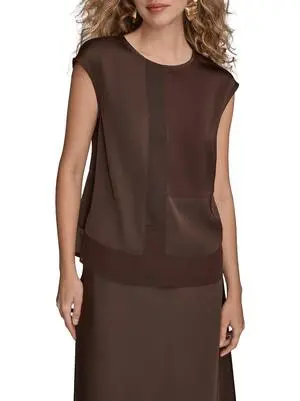 Donna Karan New York Mixed Media Cap-sleeve Top - Chocolate