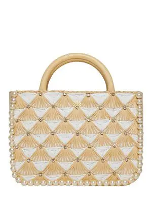 Lele Sadoughi Maya Crystal Fan Raffia Mini Tote - Ivory Natural 999